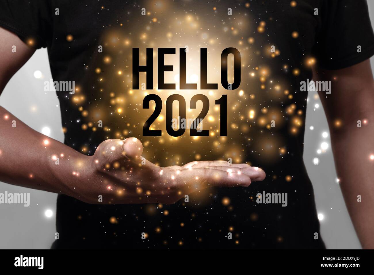 Hello new year 2021 with hand. New year is the first day of the year in ...