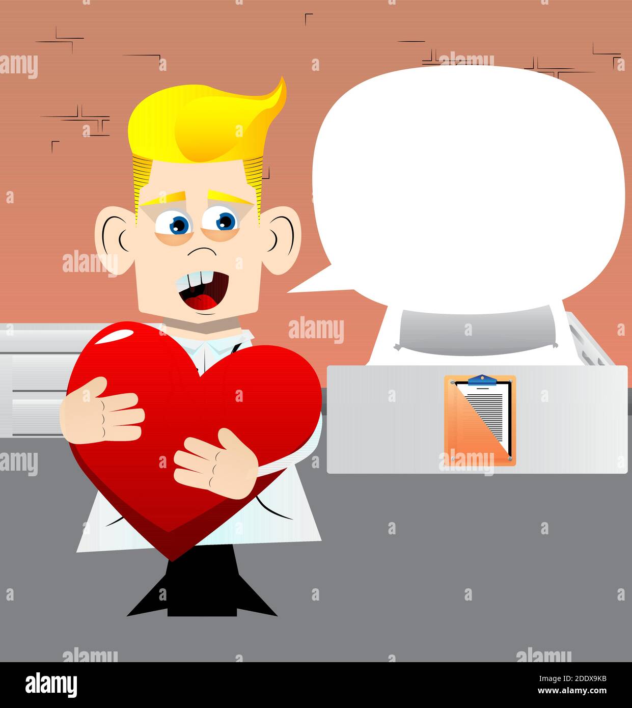 Funny cartoon character, doctor hugging big red heart. Vector ...