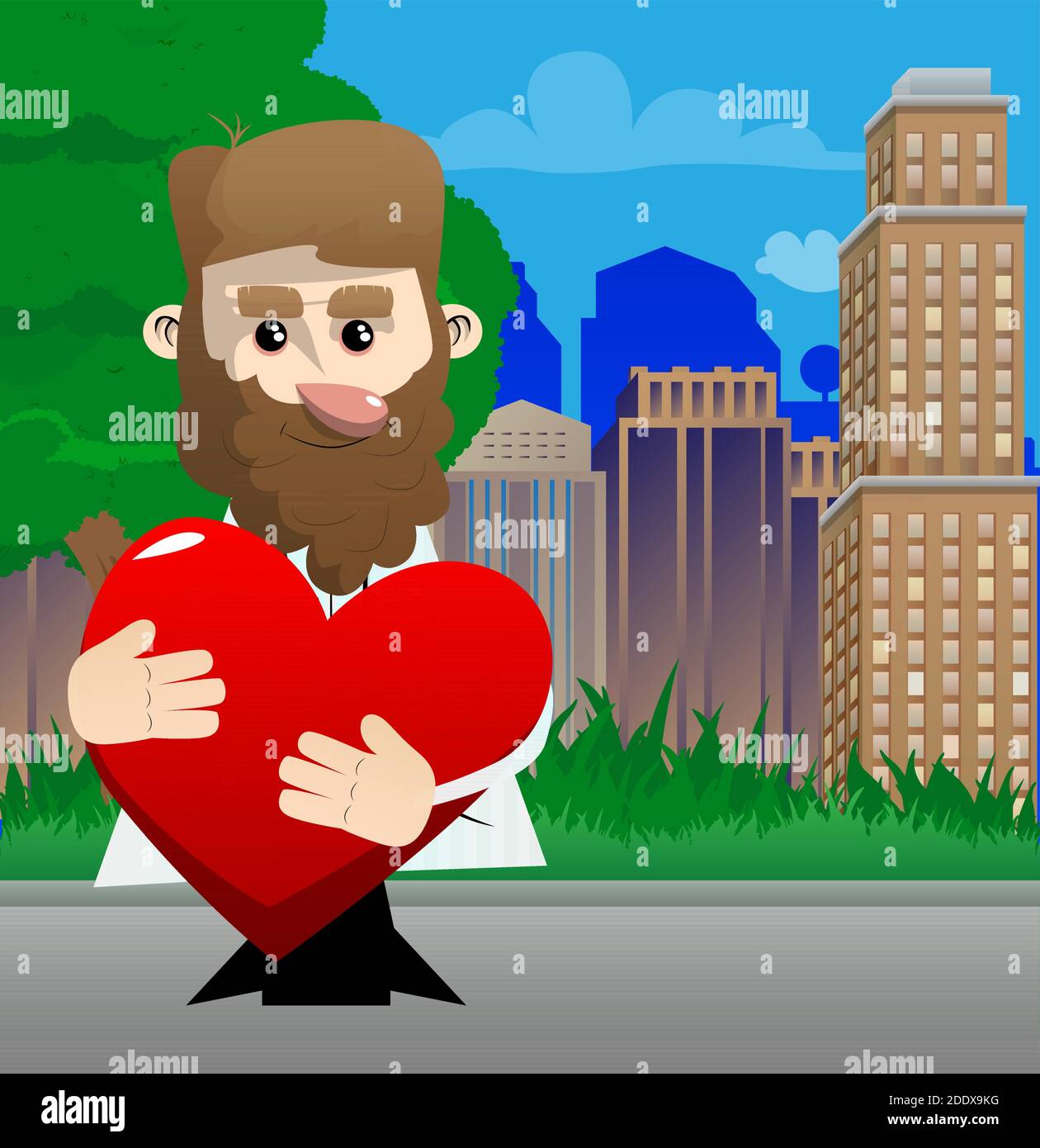 Funny cartoon character, doctor hugging big red heart. Vector ...