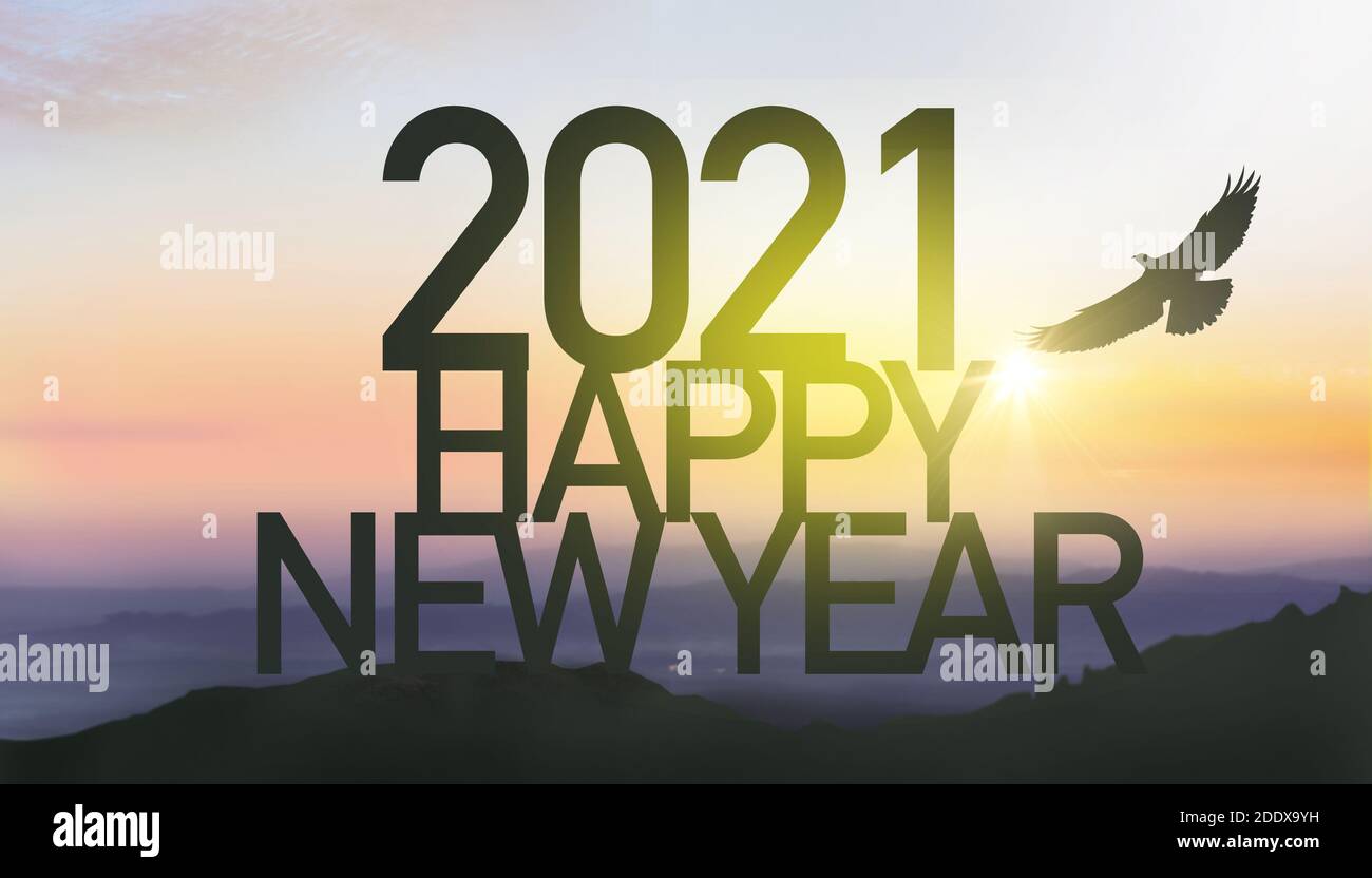 2021 new year concept. Silhouette number on the hill. New year is the ...