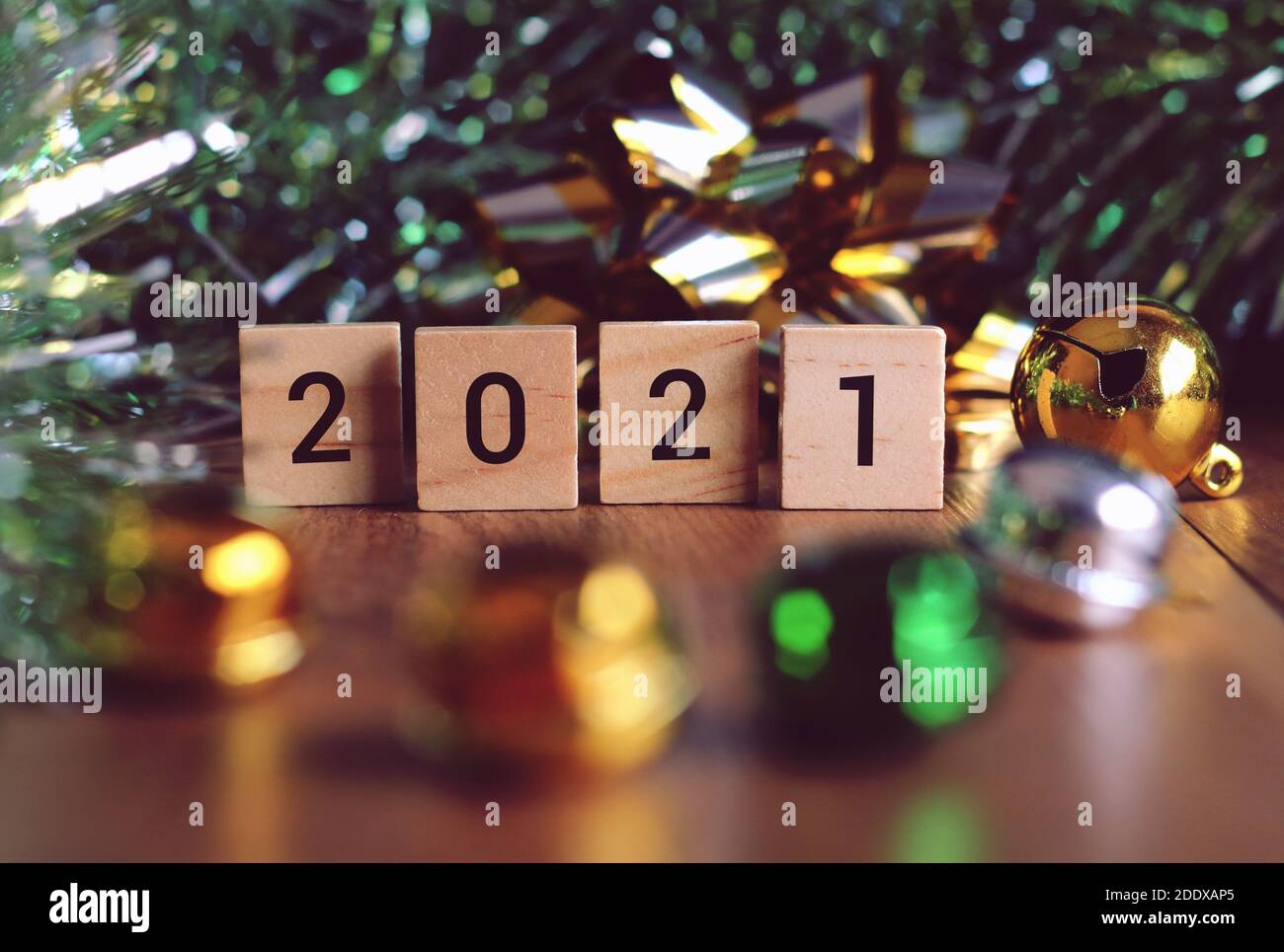 Happy new year 2021 with colorful decoration. New year is the first day ...