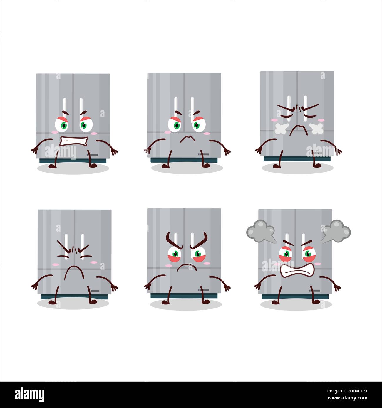 Refrigerator cartoon character with various angry expressions. Vector ...
