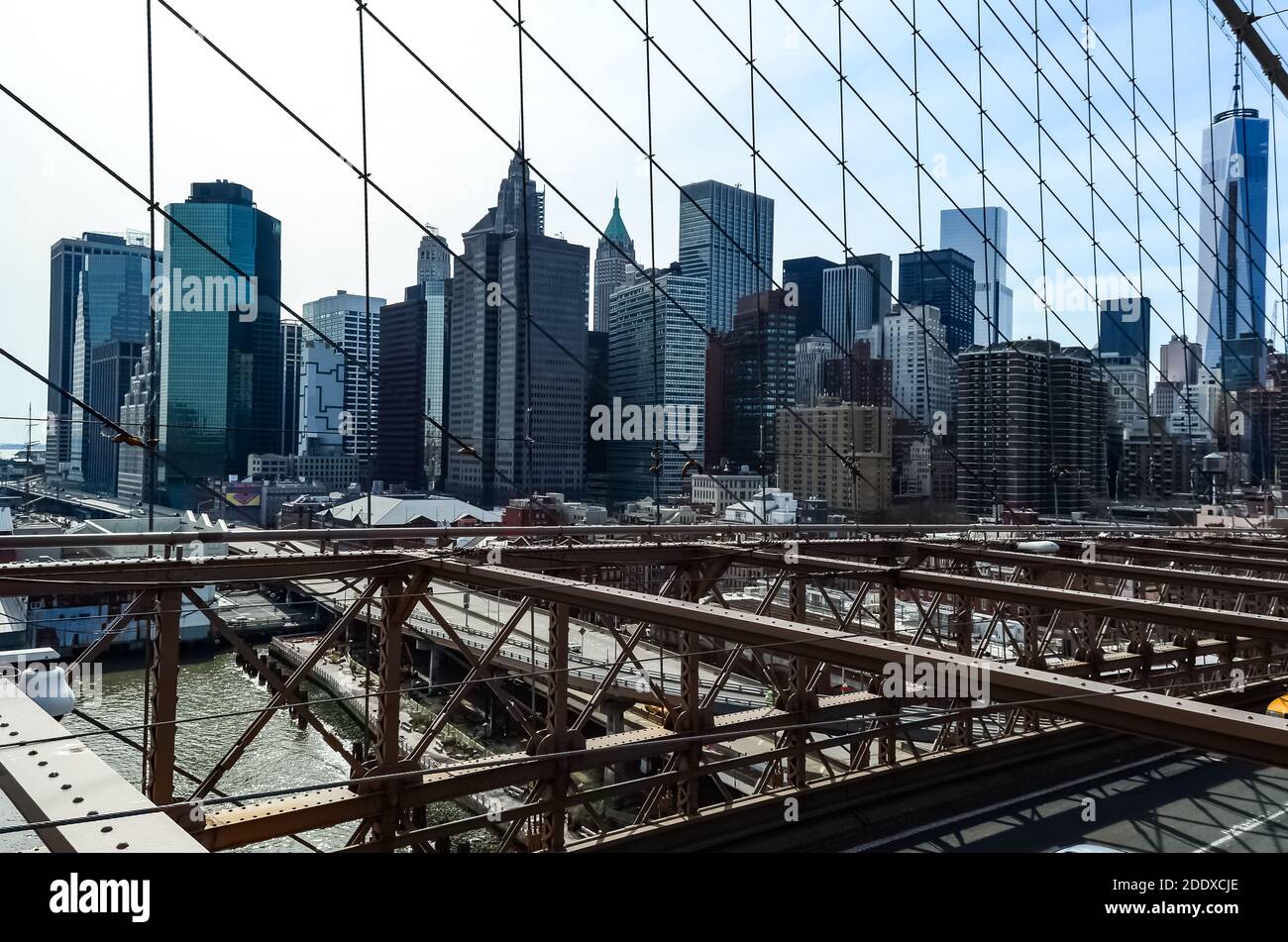 Brooklyn Bridge that connects Brooklyn and Manhattan. New York, USA ...