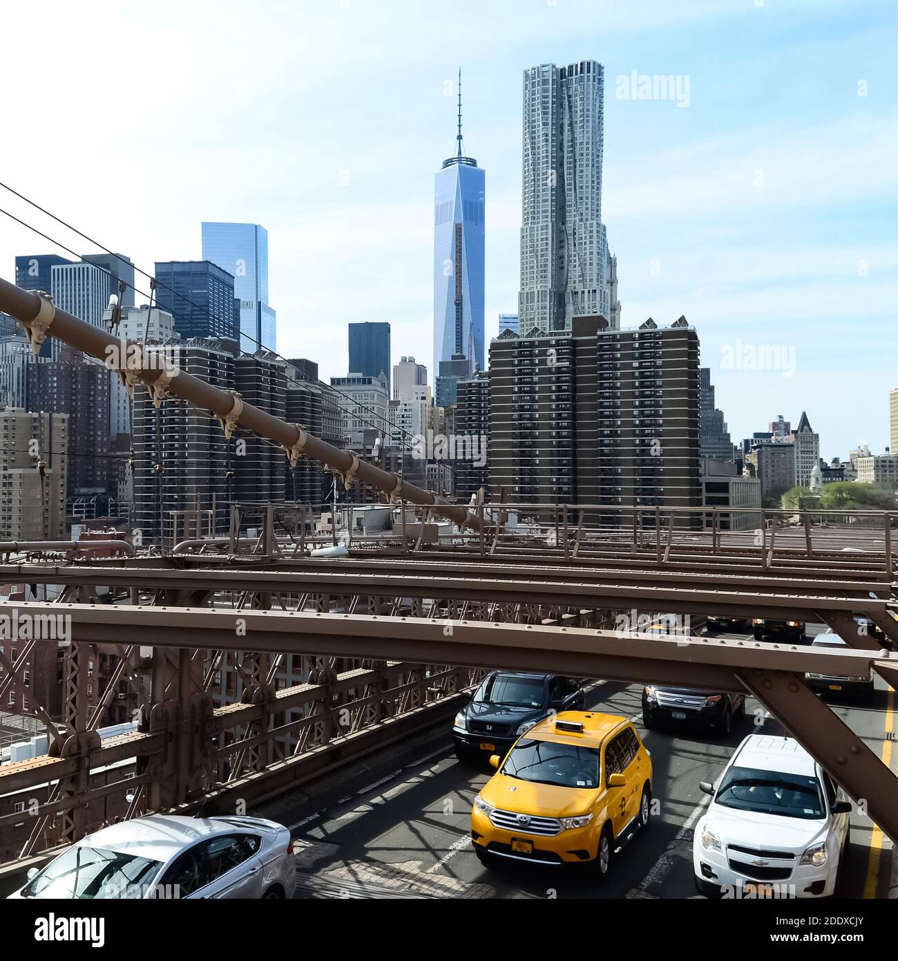 Brooklyn Bridge that connects Brooklyn and Manhattan. New York, USA ...