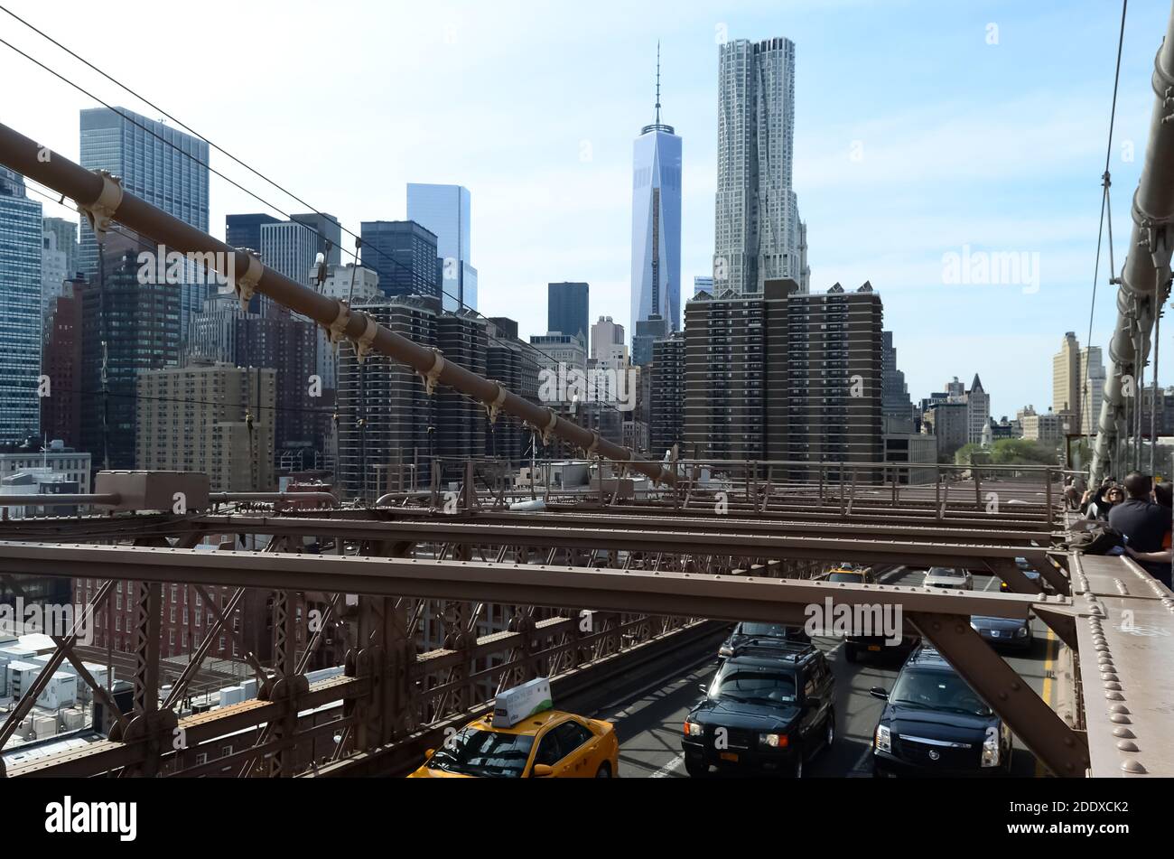 Brooklyn Bridge that connects Brooklyn and Manhattan. New York, USA ...