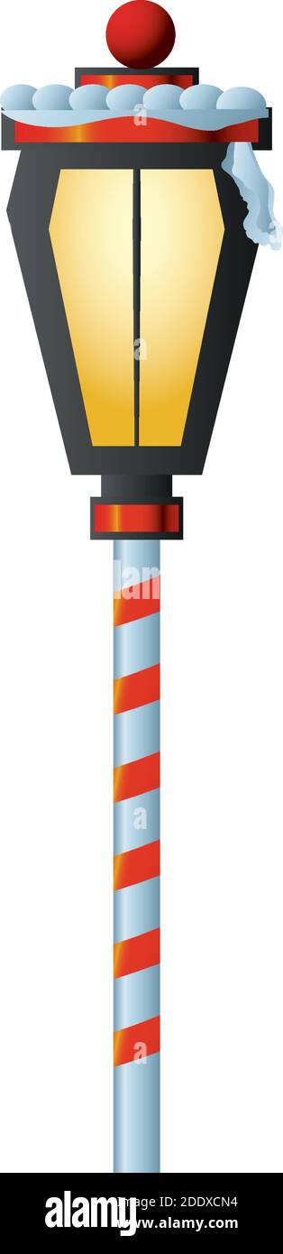 merry christmas, lamp post striped decoration and snow on white ...