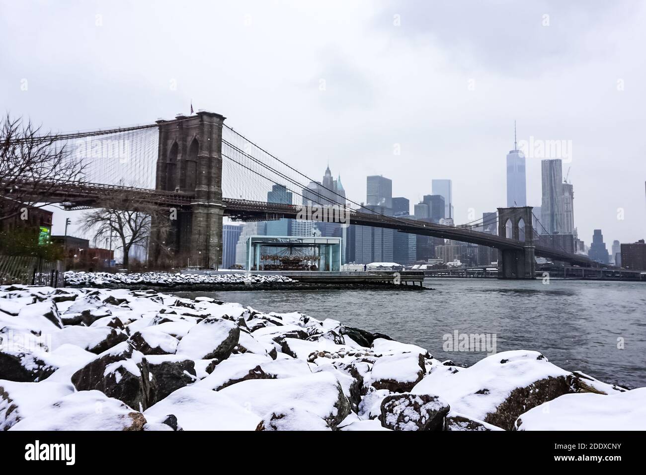 Brooklyn Bridge that connects Brooklyn and Manhattan. New York, USA ...