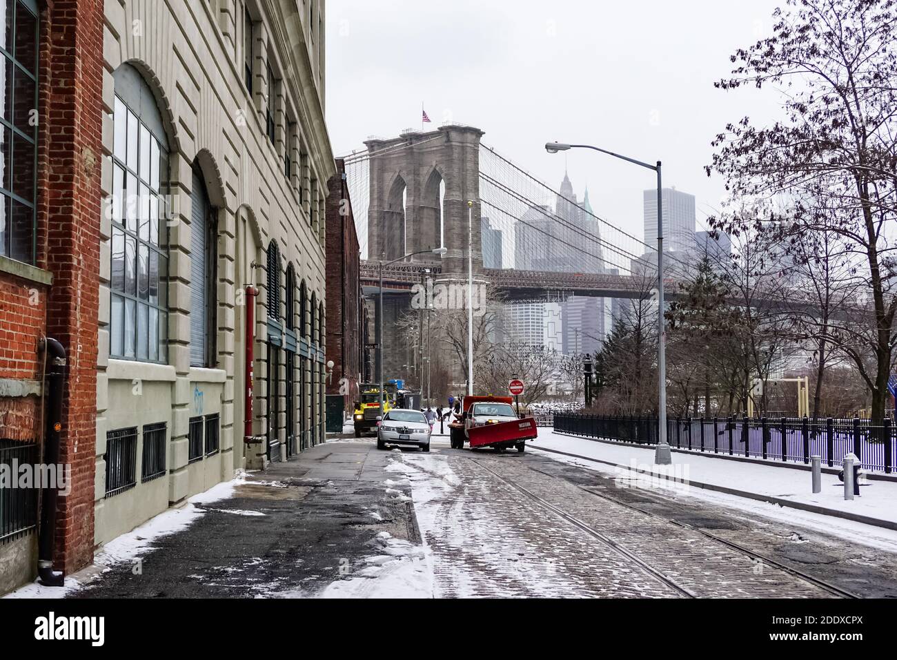 Brooklyn Bridge that connects Brooklyn and Manhattan. New York, USA ...