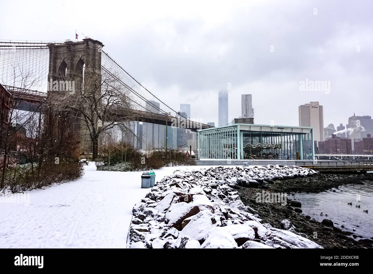 Brooklyn Bridge that connects Brooklyn and Manhattan. New York, USA ...
