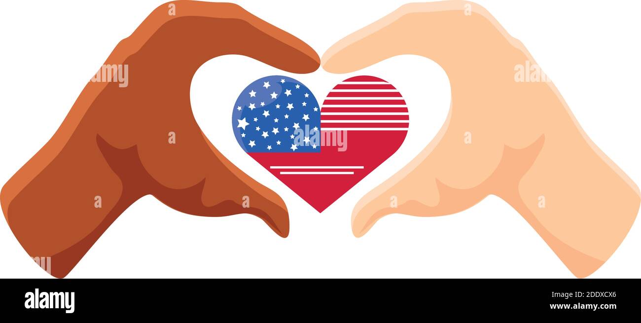Martin Luther King Day, black white hands holds heart with american ...