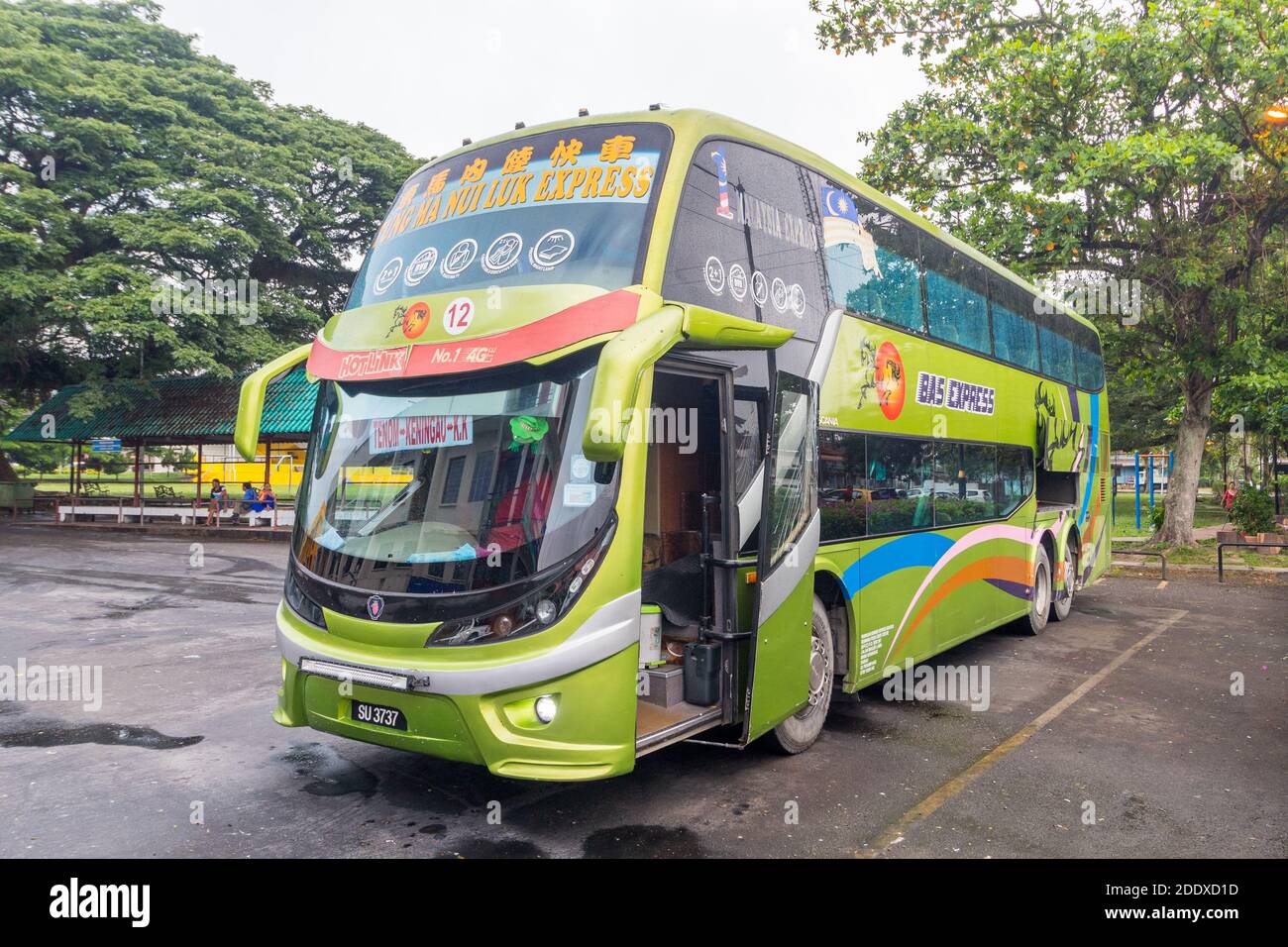A double decker bus traveling from Tenom to Kota Kinabalu in Sabah ...