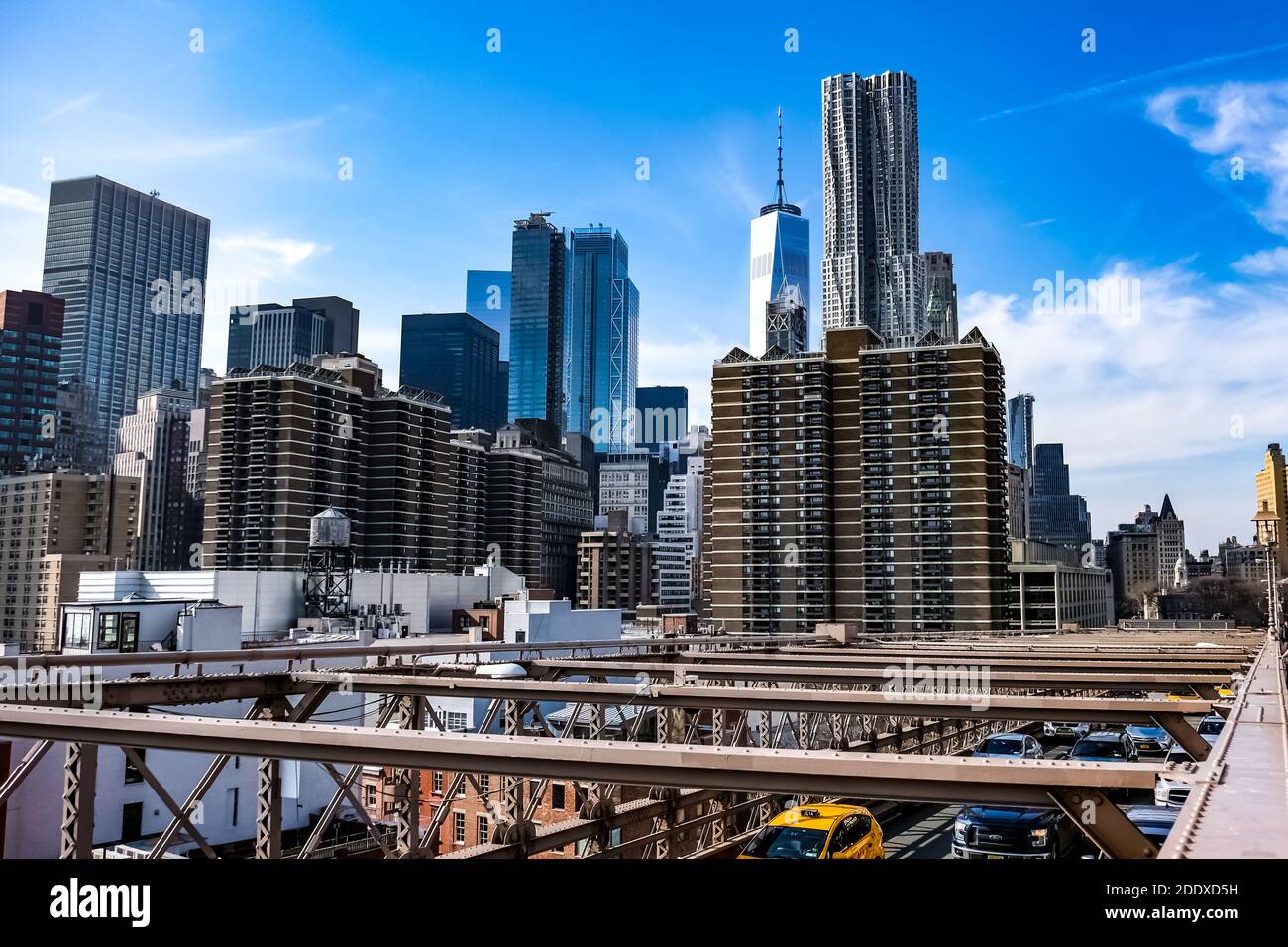 Brooklyn Bridge that connects Brooklyn and Manhattan. New York, USA ...