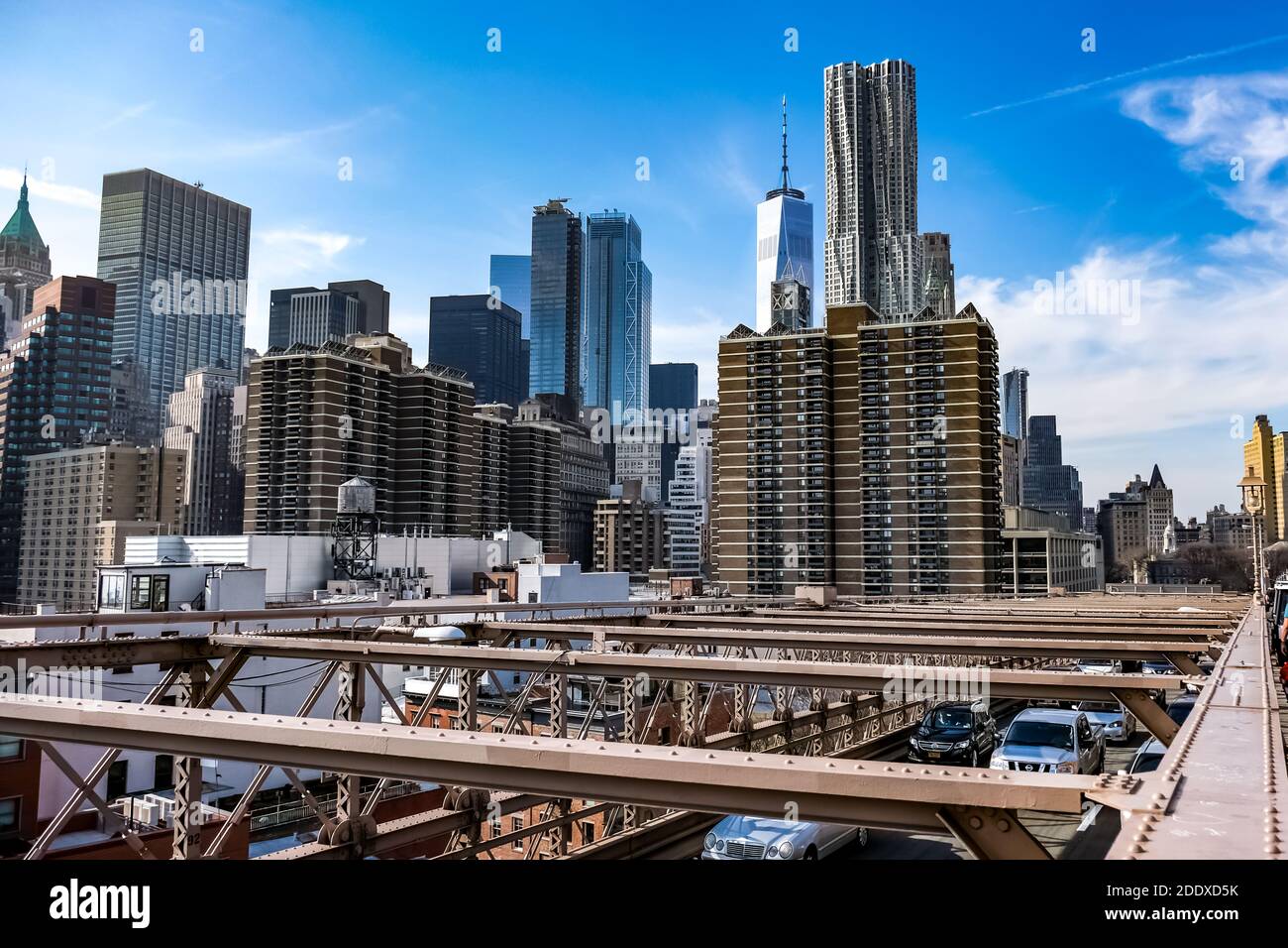 Brooklyn Bridge that connects Brooklyn and Manhattan. New York, USA ...