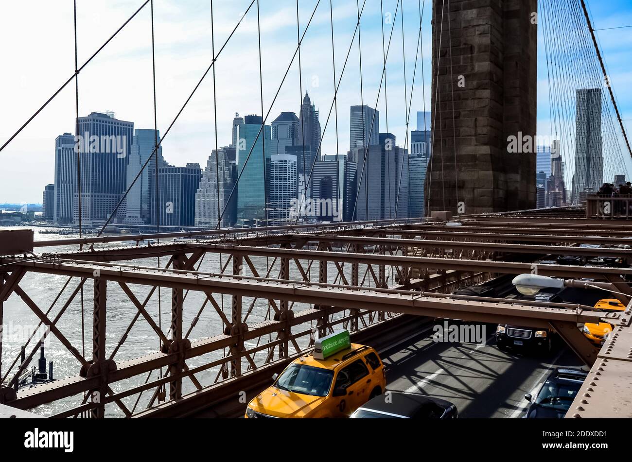 Brooklyn Bridge that connects Brooklyn and Manhattan. New York, USA ...