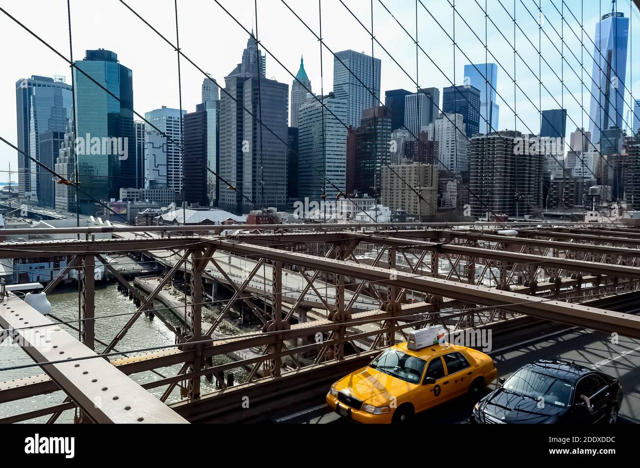 Brooklyn Bridge that connects Brooklyn and Manhattan. New York, USA ...