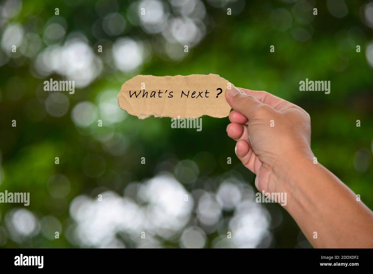 What's Next Text On Hands Holding Torn Paper With Blurred Dark ...