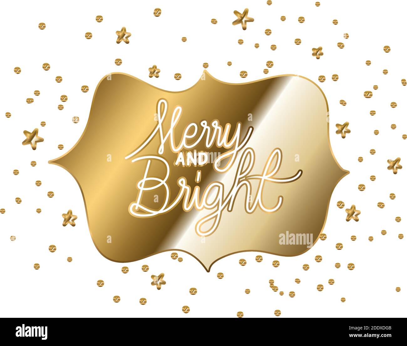 merry and bright in gold cursive lettering with stars Stock Vector ...
