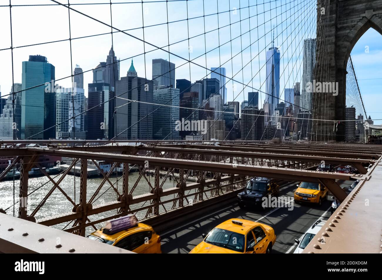 Brooklyn Bridge that connects Brooklyn and Manhattan. New York, USA ...