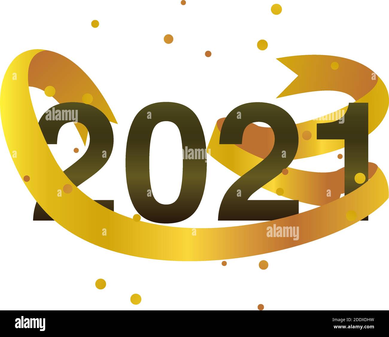 happy new year 2021 golden number curly ribbon confetti on white ...