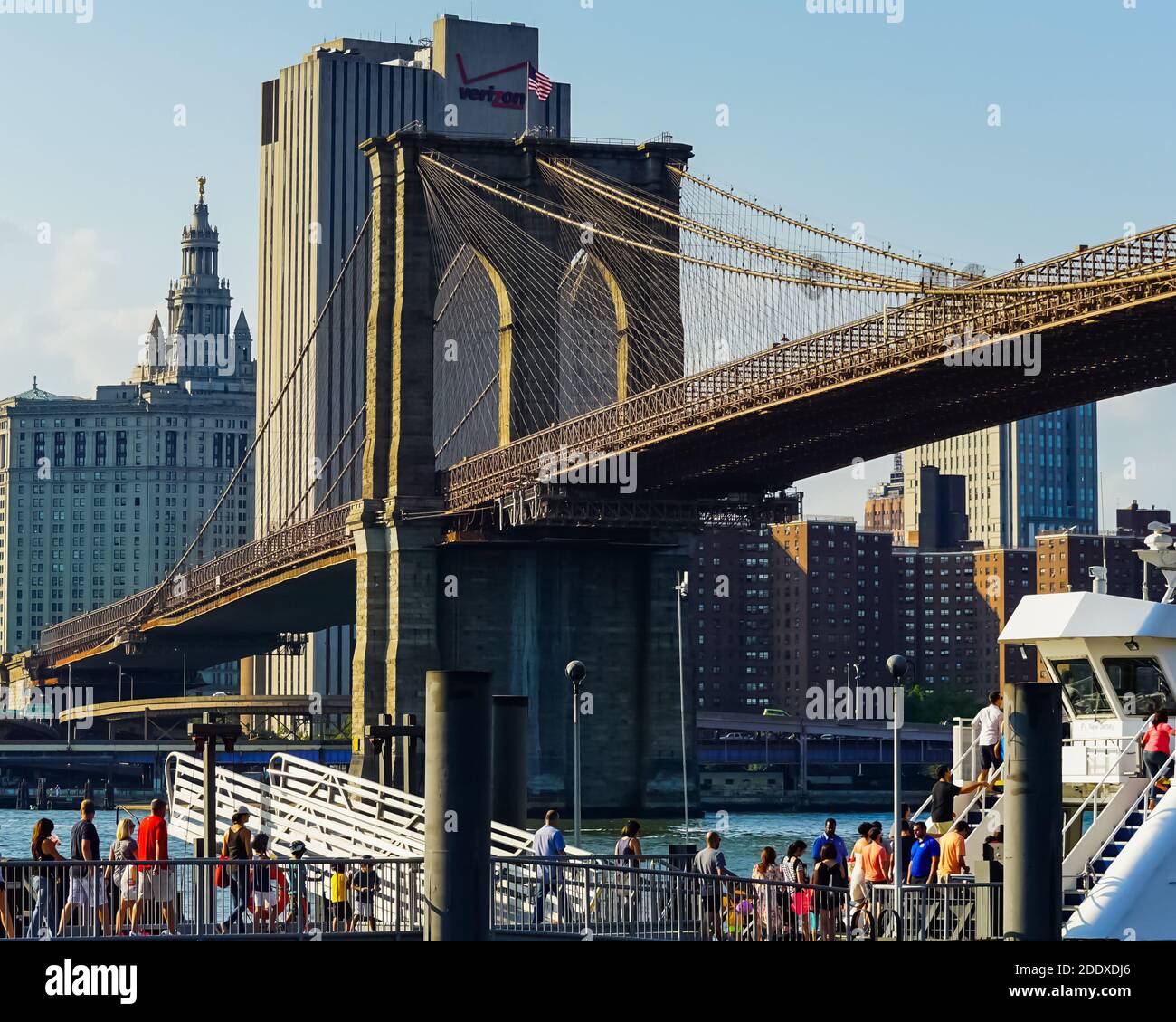 Brooklyn Bridge that connects Brooklyn and Manhattan. New York, USA ...