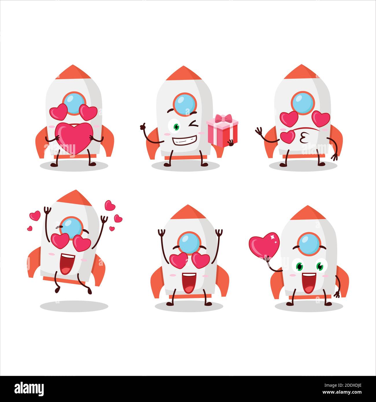 White rocket firecracker cartoon character with love cute emoticon ...