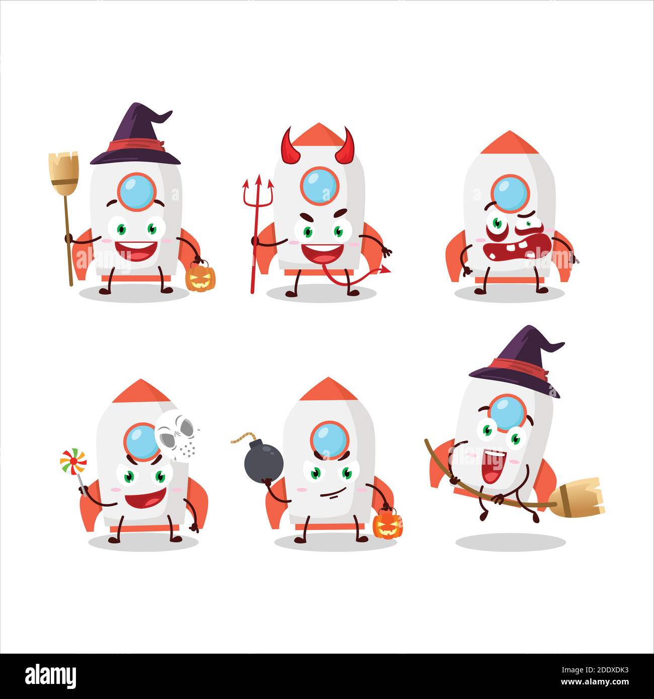 Halloween expression emoticons with cartoon character of white rocket ...