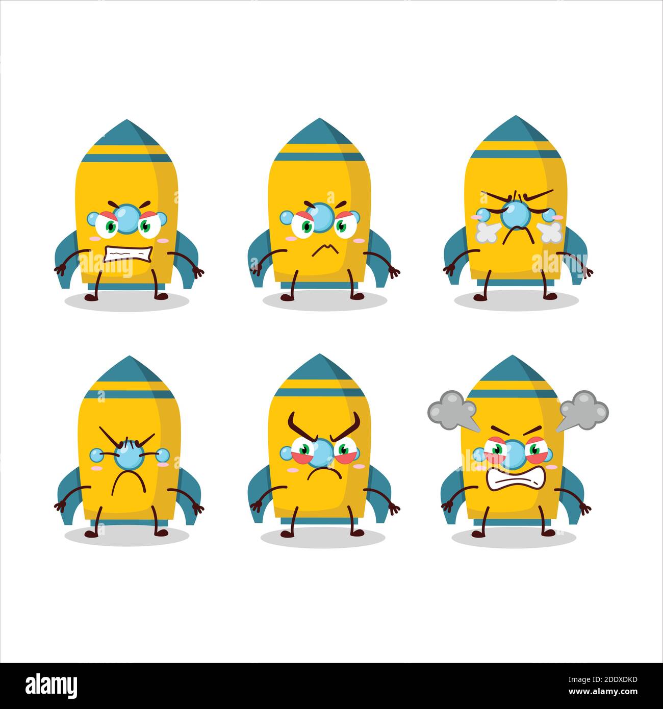 Yellow rocket firecracker cartoon character with various angry ...