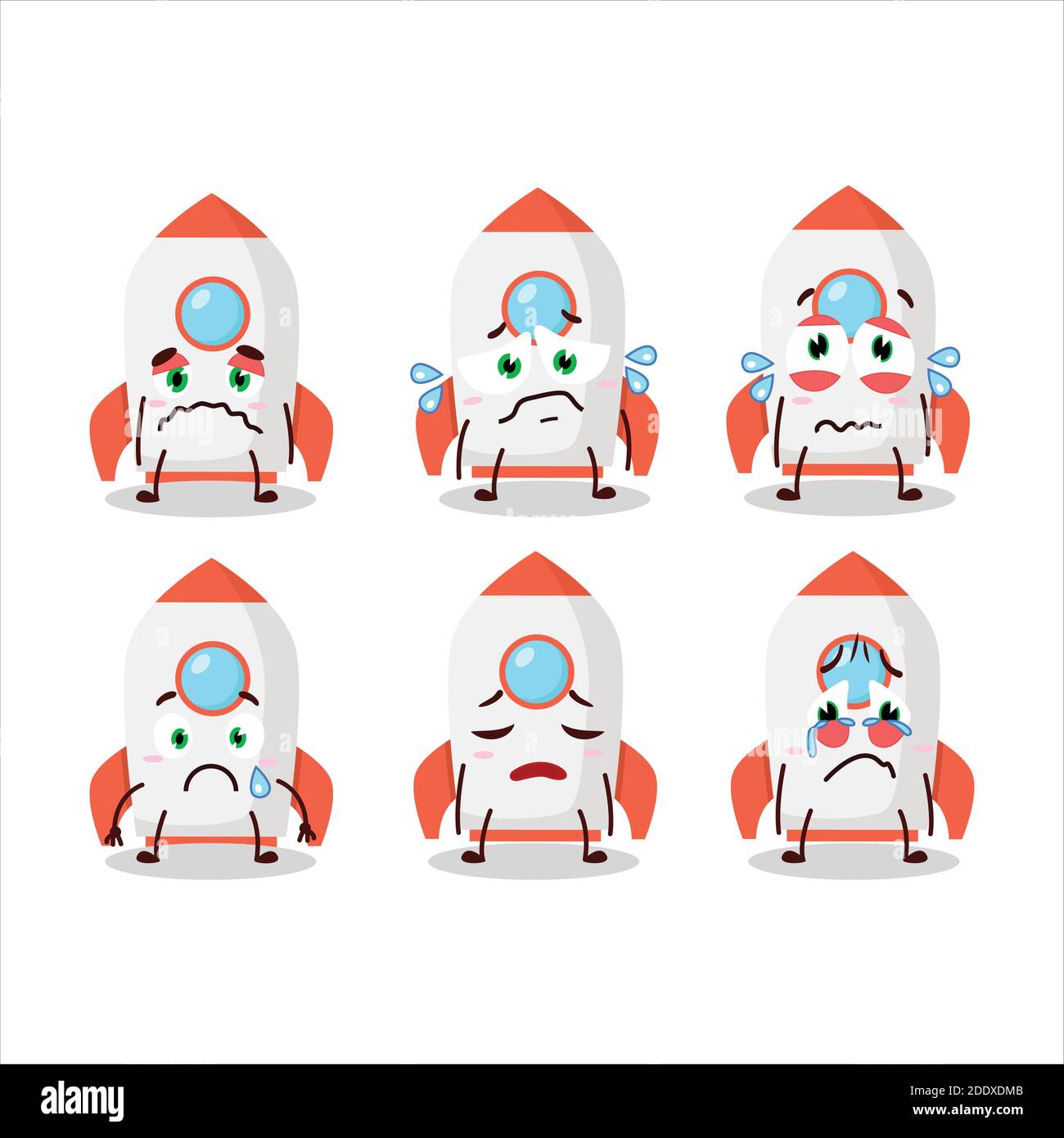 White rocket firecracker cartoon character with sad expression. Vector ...