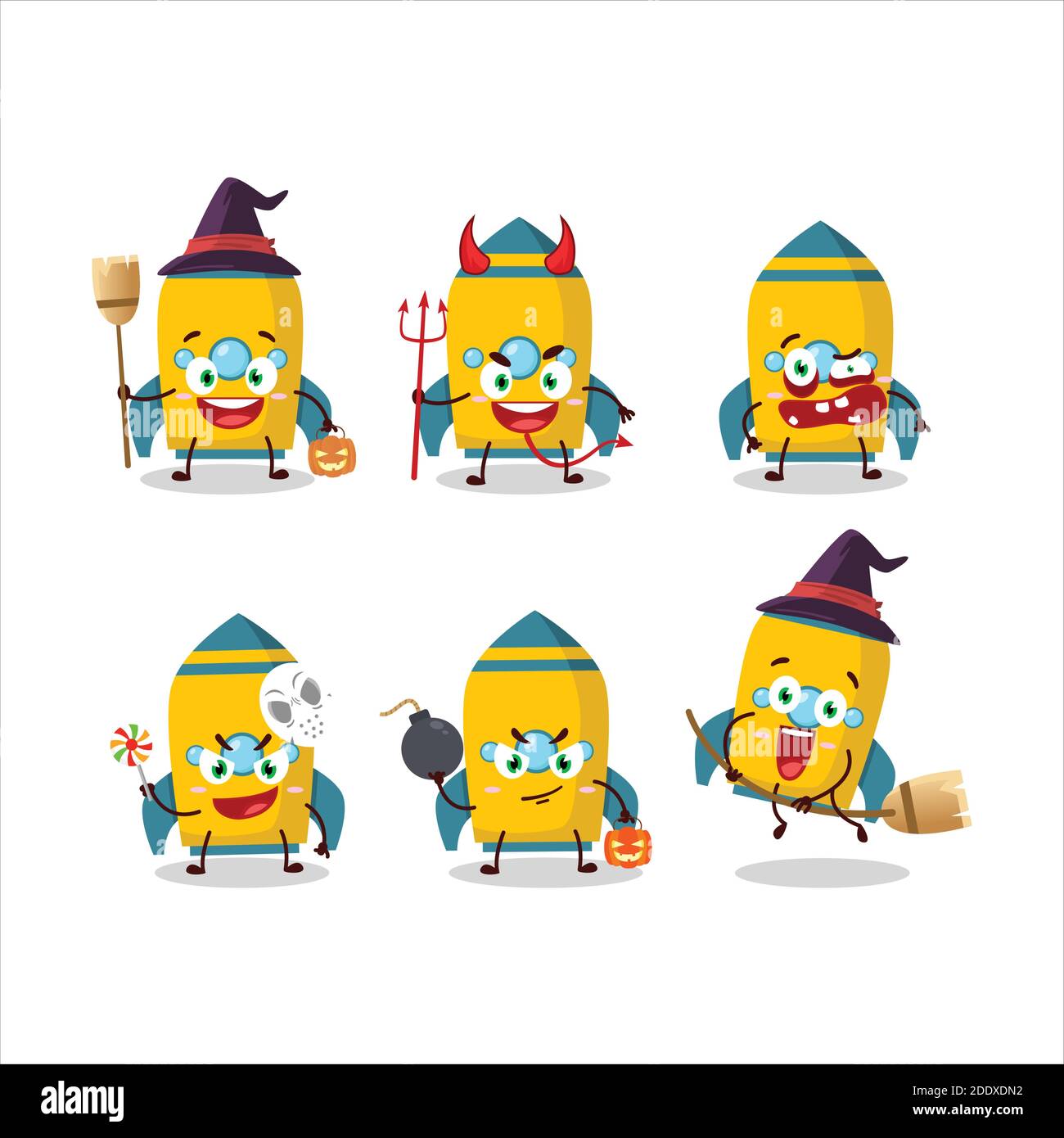 Halloween expression emoticons with cartoon character of yellow rocket ...