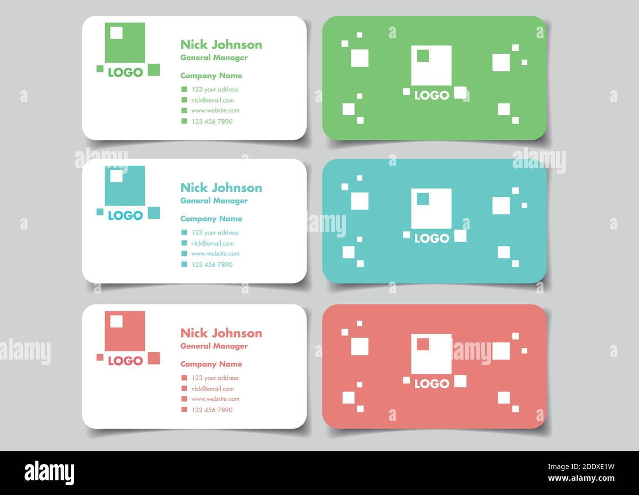 Simple designs for business name card in green, blue and red color ...