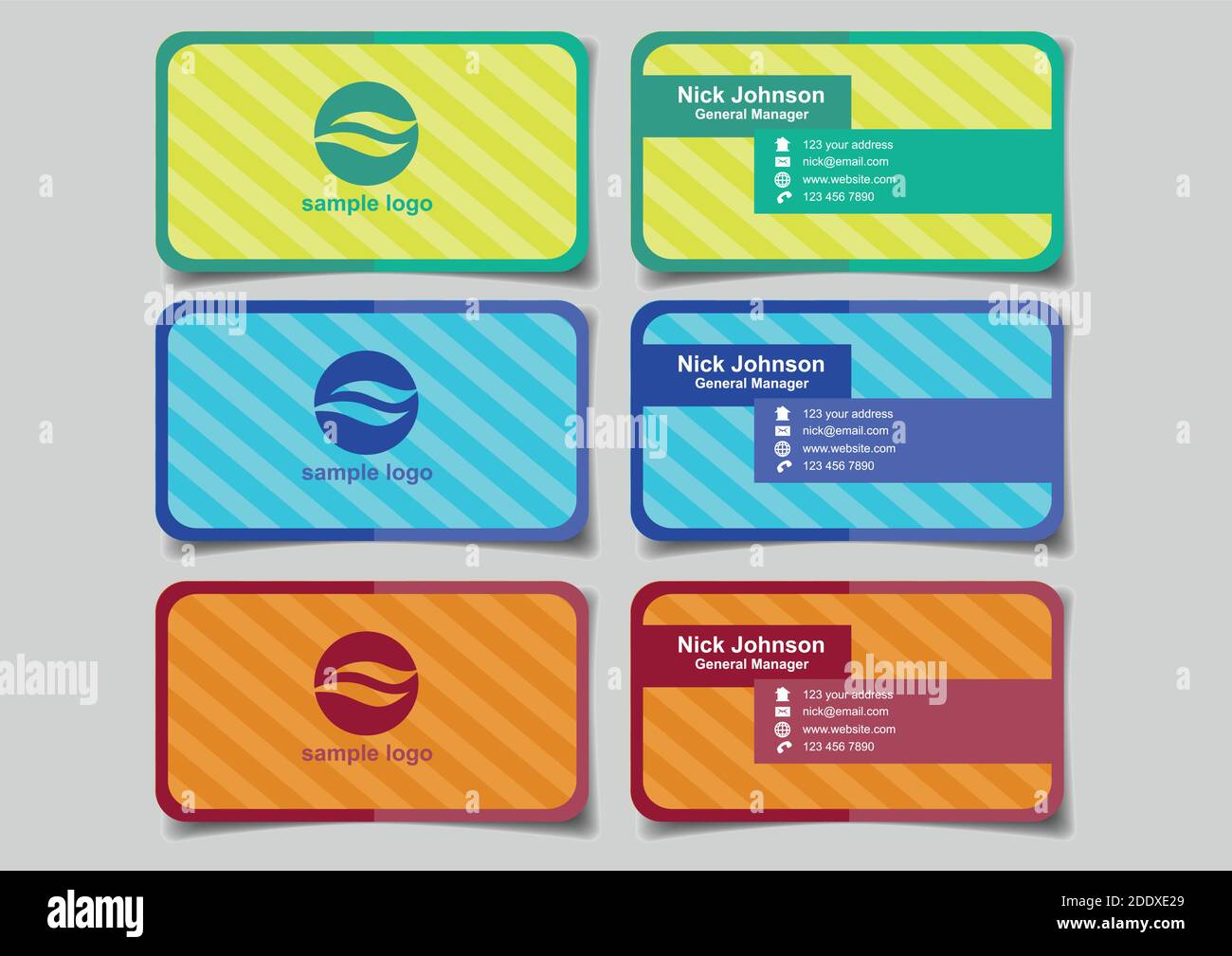 Business name cards with simple shapes on diagonal stripe pattern ...