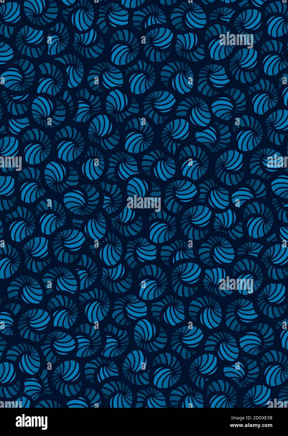 Decorative vector illustration of deep blue seashells pattern with ...
