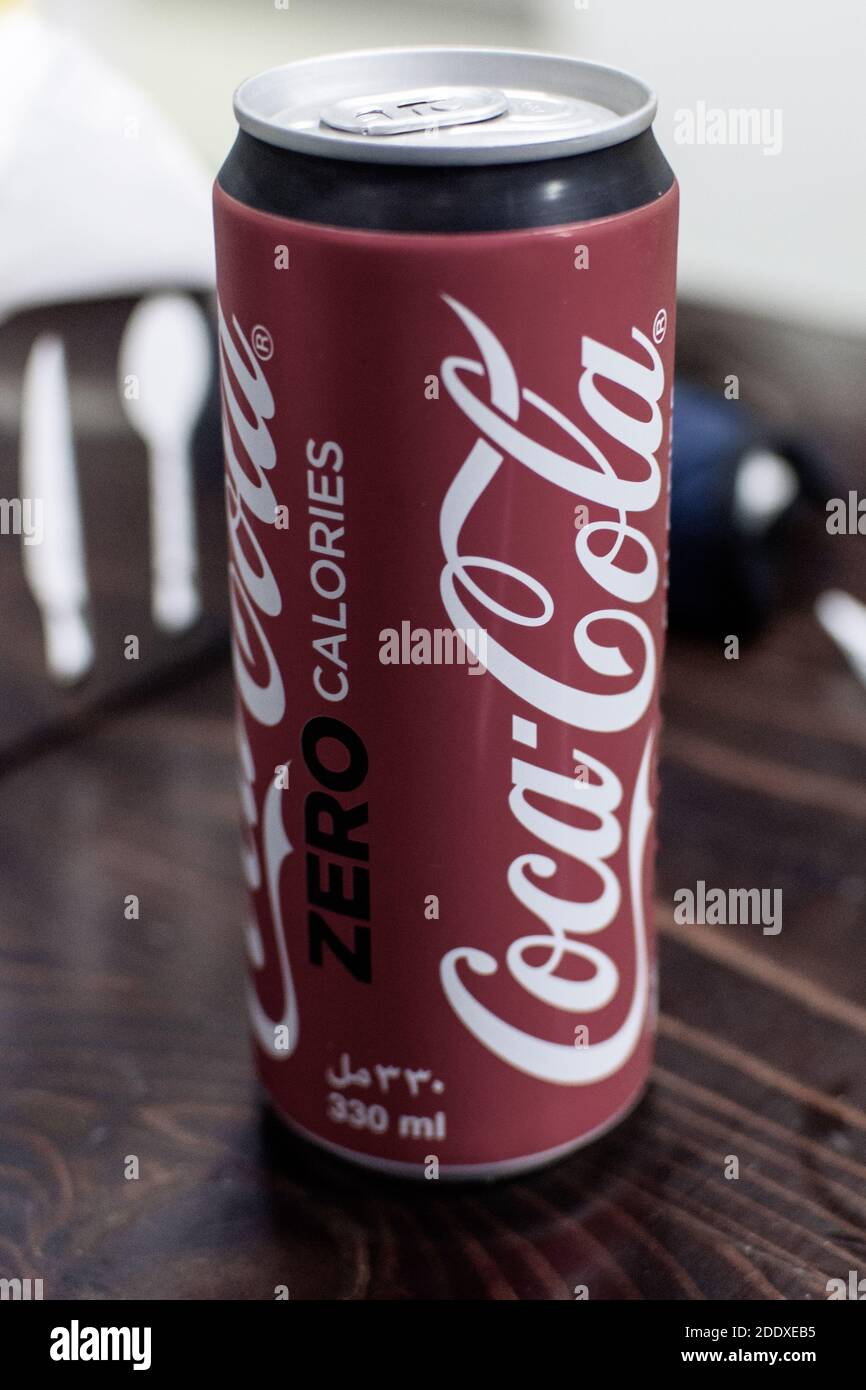 "RAK, RAK, United Arab Emirates - 11/2/2020: Coke Zero can of pop or ...