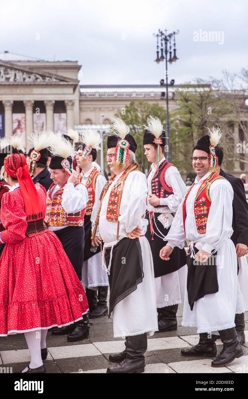 BUDAPEST, HUNGARY, 06 APRIL 2019: Spring celebration parade through the ...