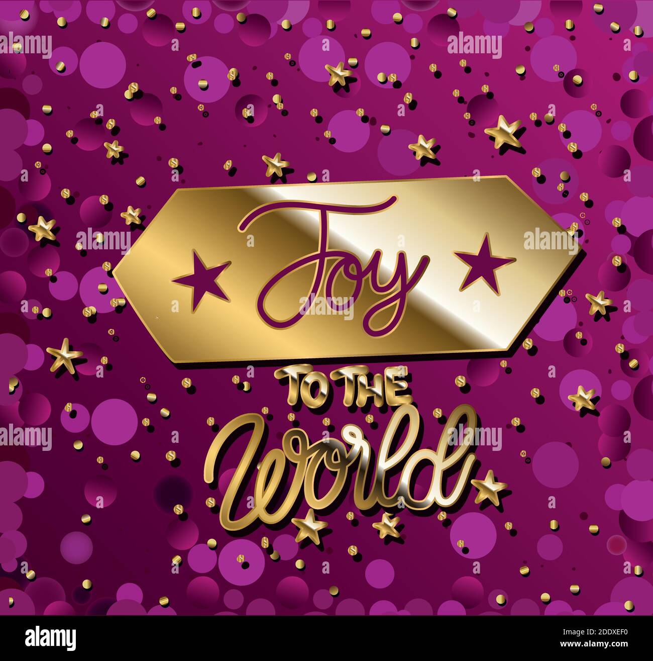joy to the world in gold lettering on square with points and pink ...