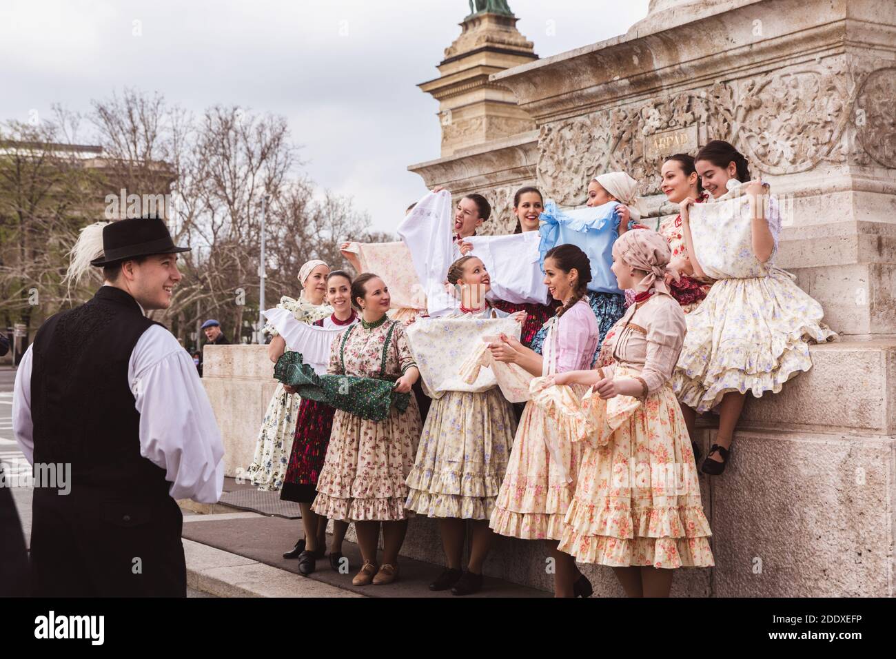 BUDAPEST, HUNGARY, 06 APRIL 2019: Spring celebration parade through the ...