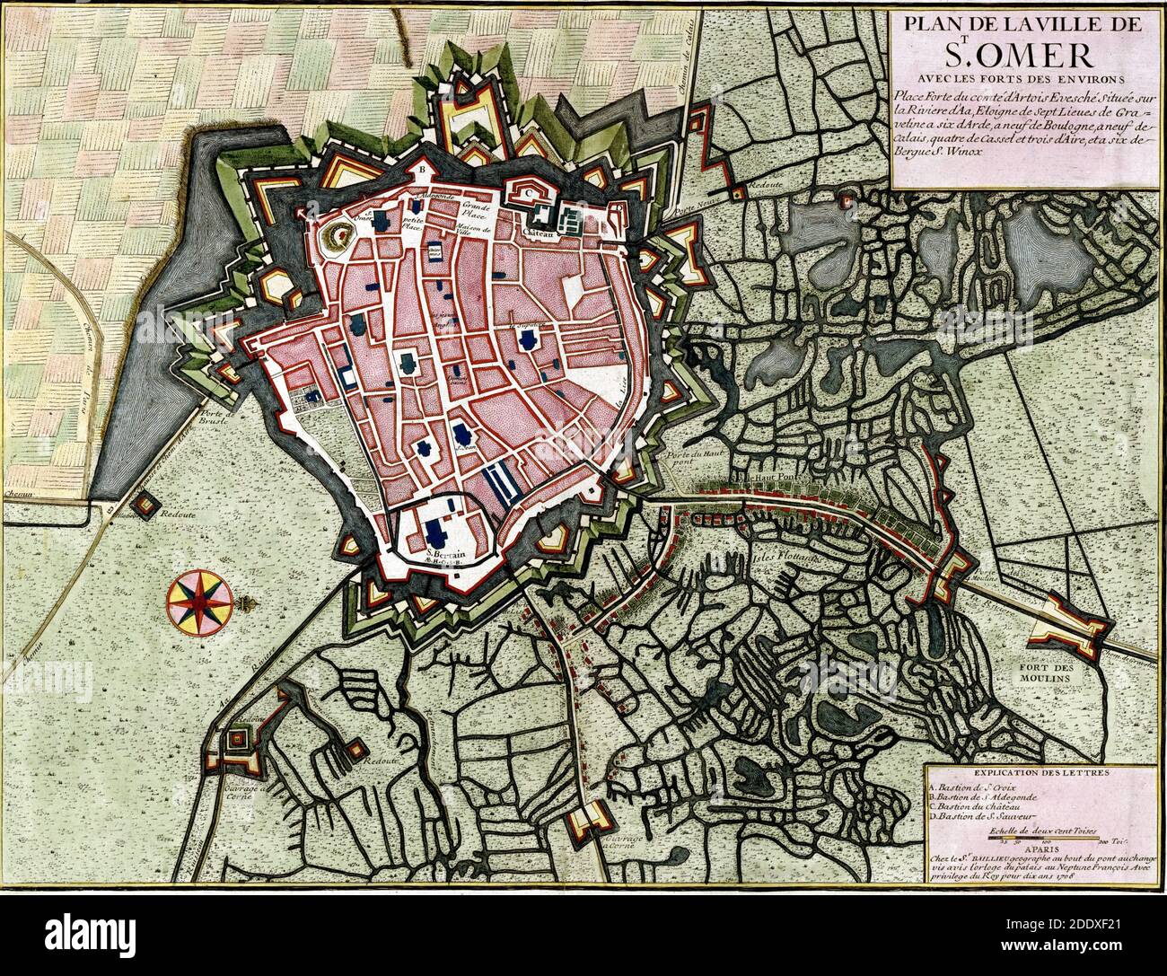 Antique map of St. Omer, Atlas of fortifications and battles, by Anna ...