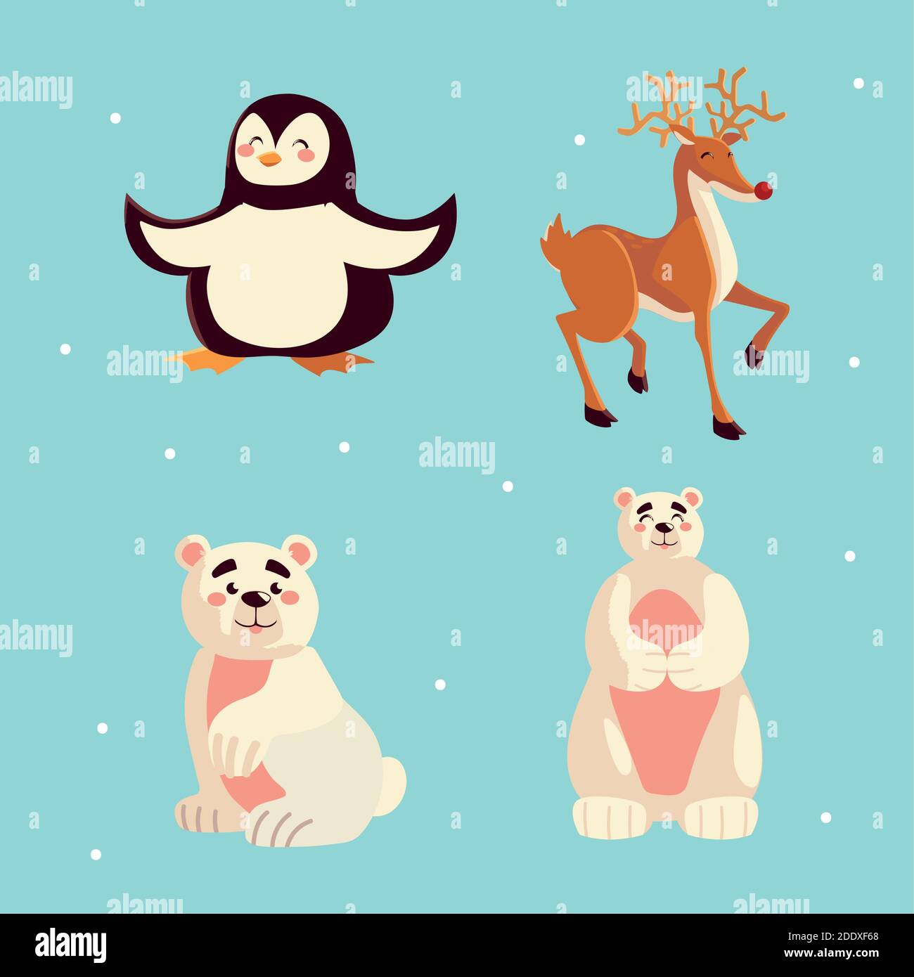 cute penguin polar bear reindeer animals icons vector illustration ...