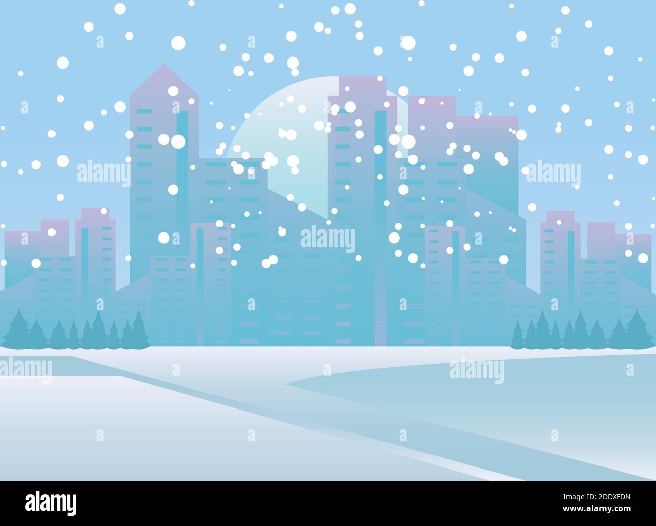 winter landscape urban city snowfall pine trees background vector ...