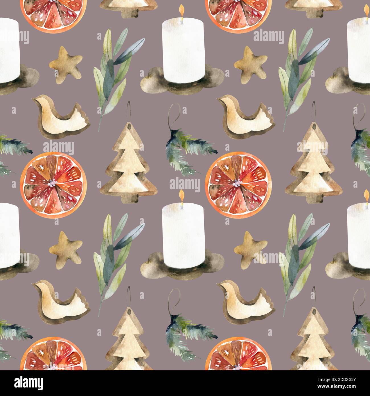 Christmas Hand-drawing Seamless Pattern with Glass Ball, Mistletoe ...