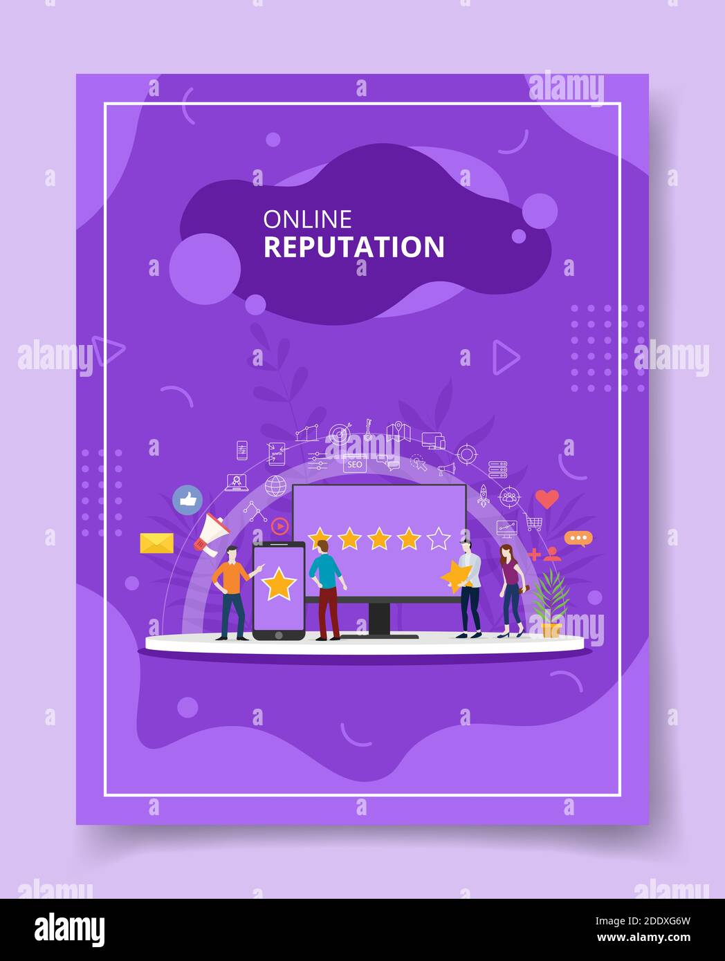 online reputation people standing front computer stars rank rate on ...