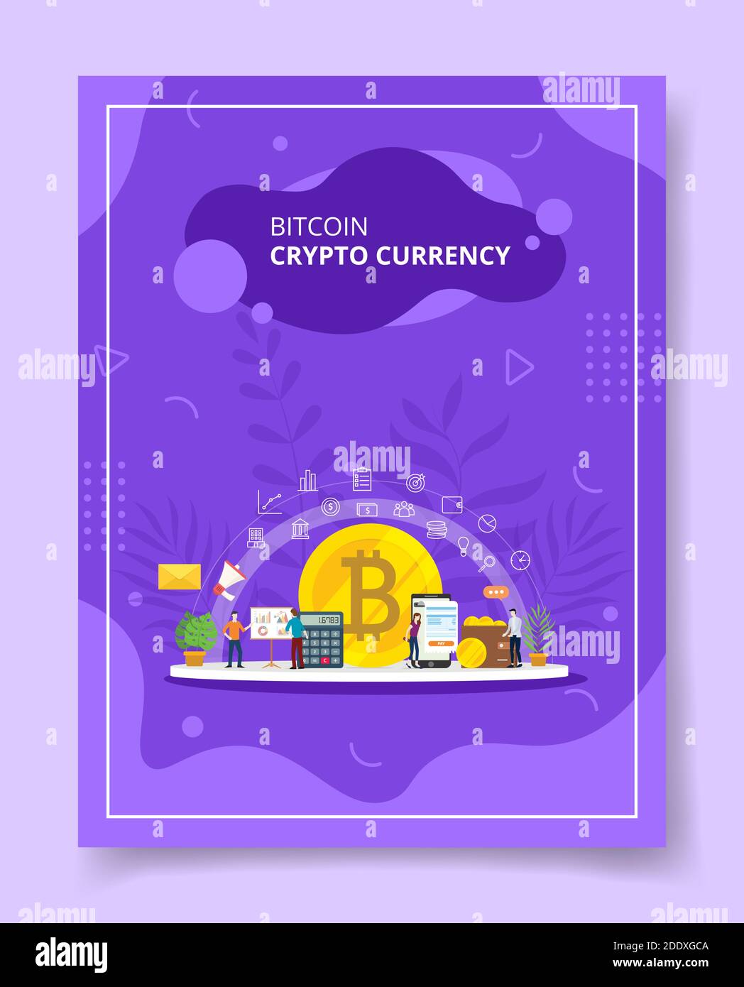 bitcoin crypto currency people standing around bitcoin calculator smartphone wallet for template ...