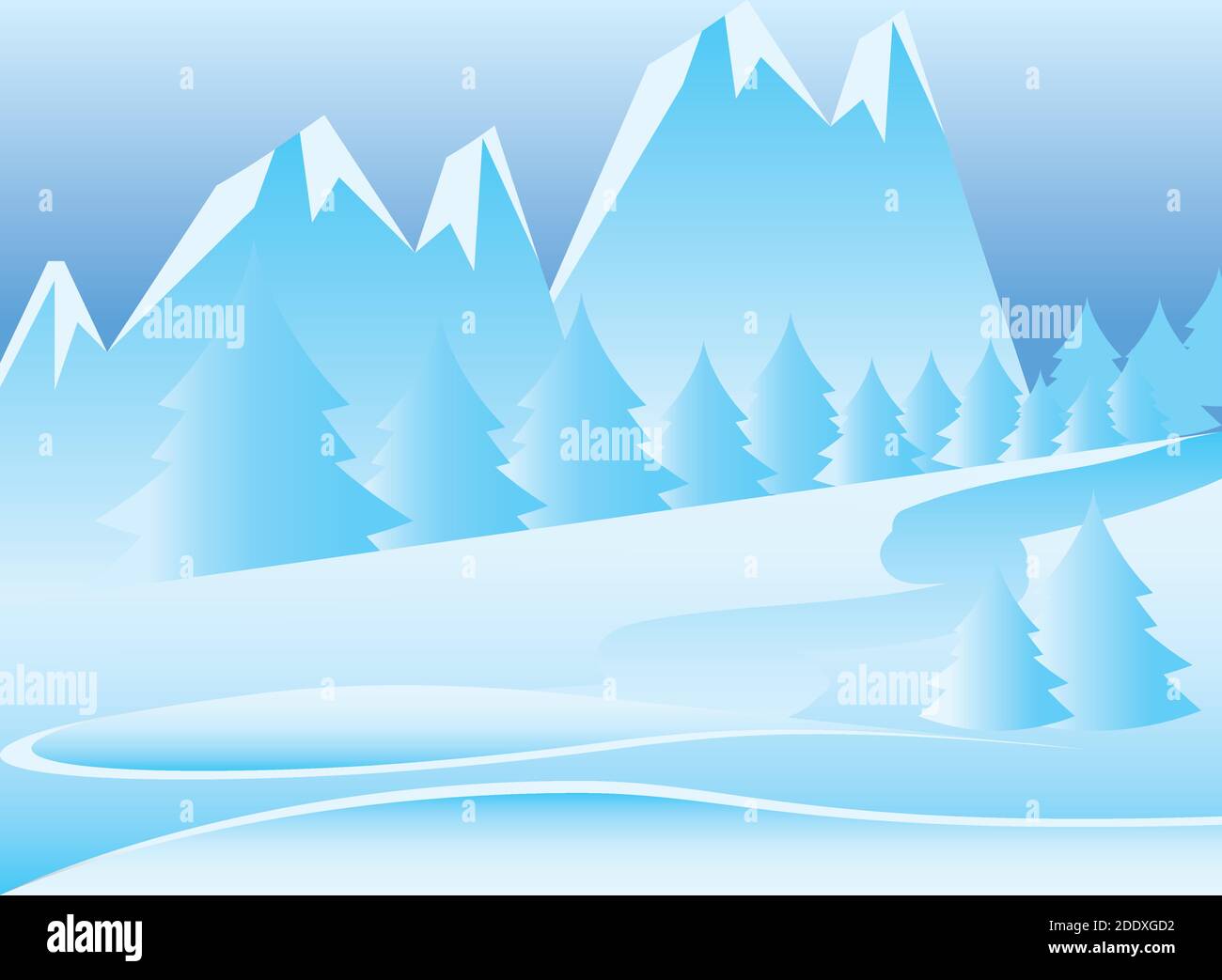 winter landscape forest river and snow fields background vector ...