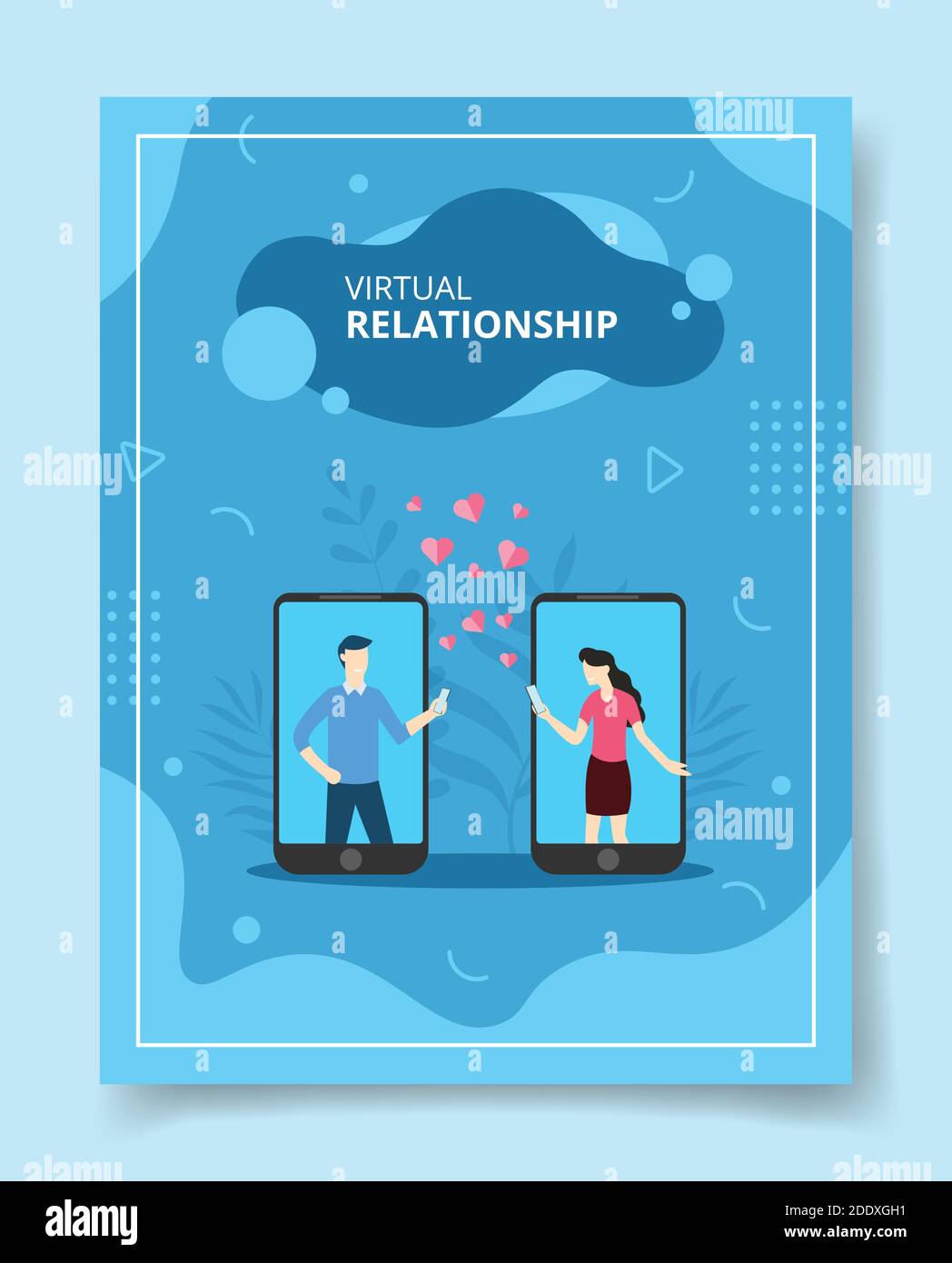 virtual relationship men women on display smartphone screen give flying ...