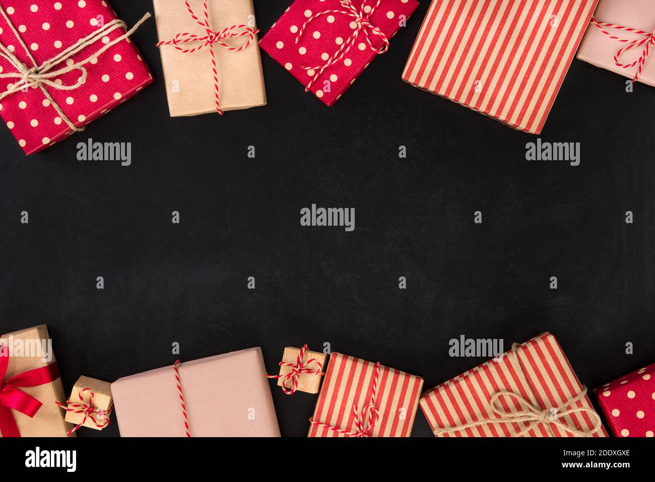 Gift boxes border design on blackboard, Christmas and new year theme ...