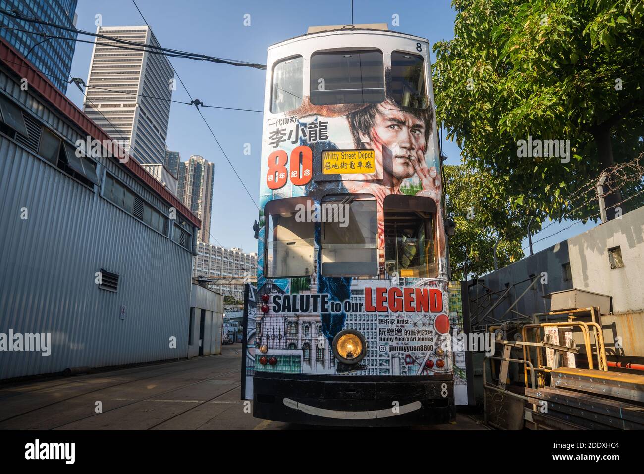 A tram renovated with Bruce Lee themed artworks to celebrate the 80th ...