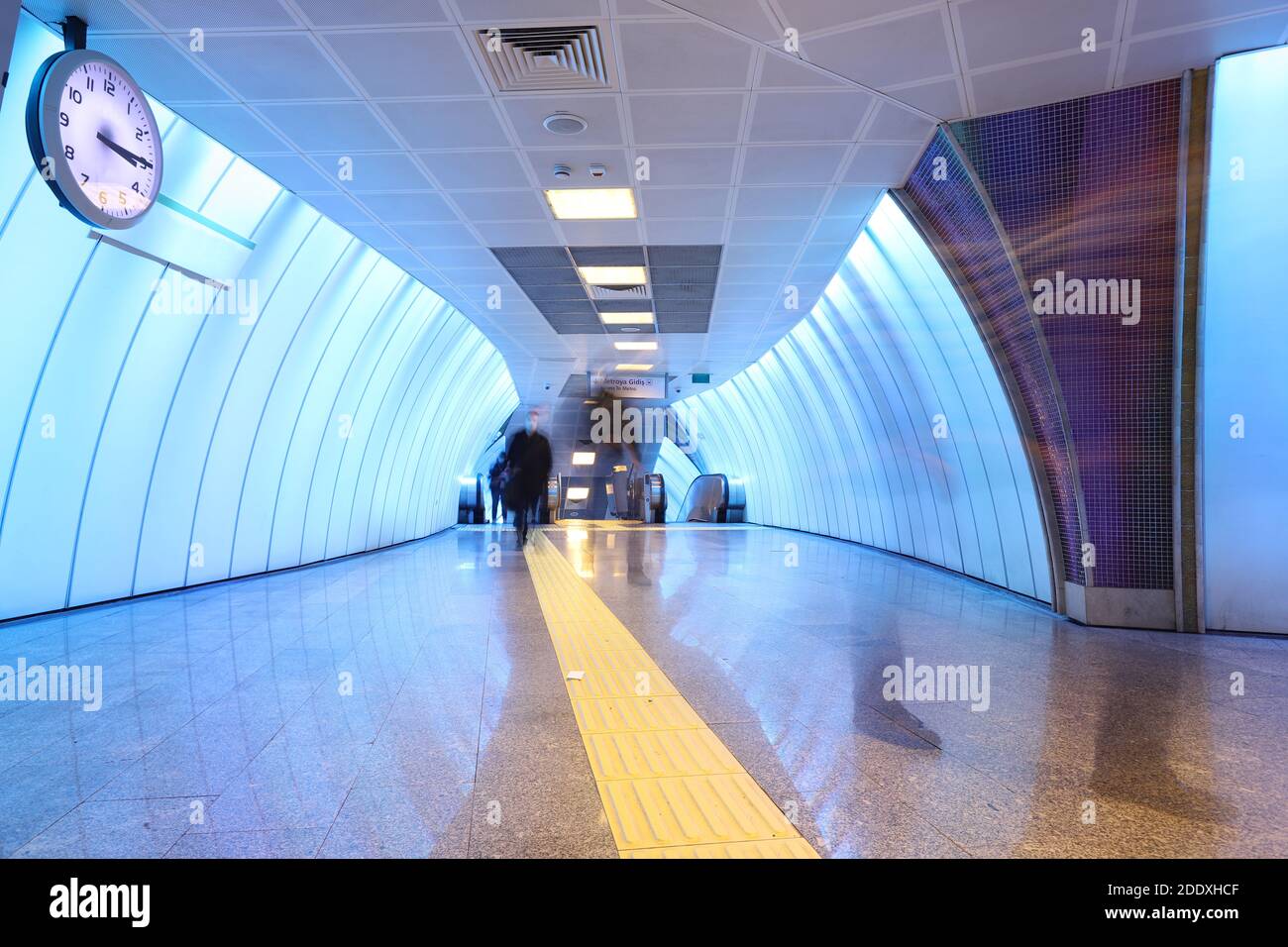 Blue and Modern Subway Corridor in a Metro Station Stock Photo - Alamy