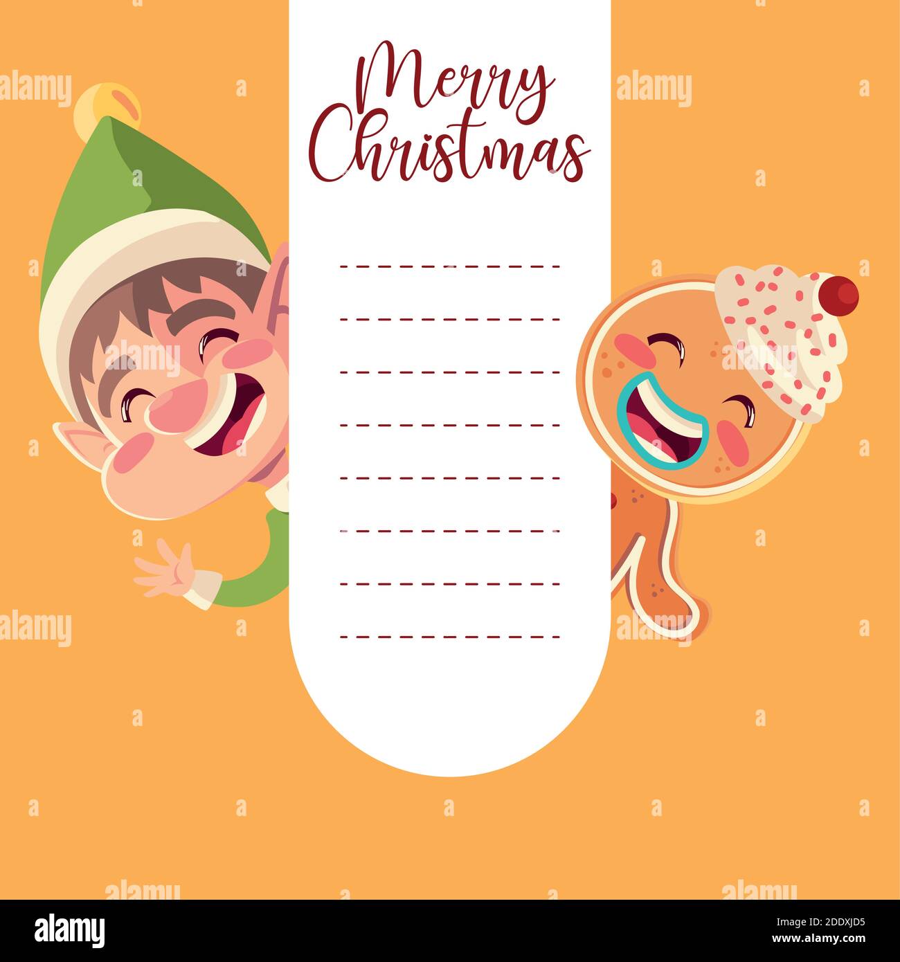 merry christmas greeting card with helper and gingerbread man vector ...