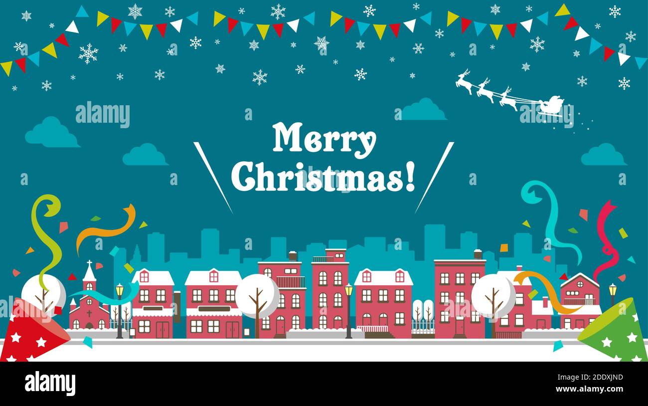 Christmas cityscape vector banner illustration (winter season Stock ...