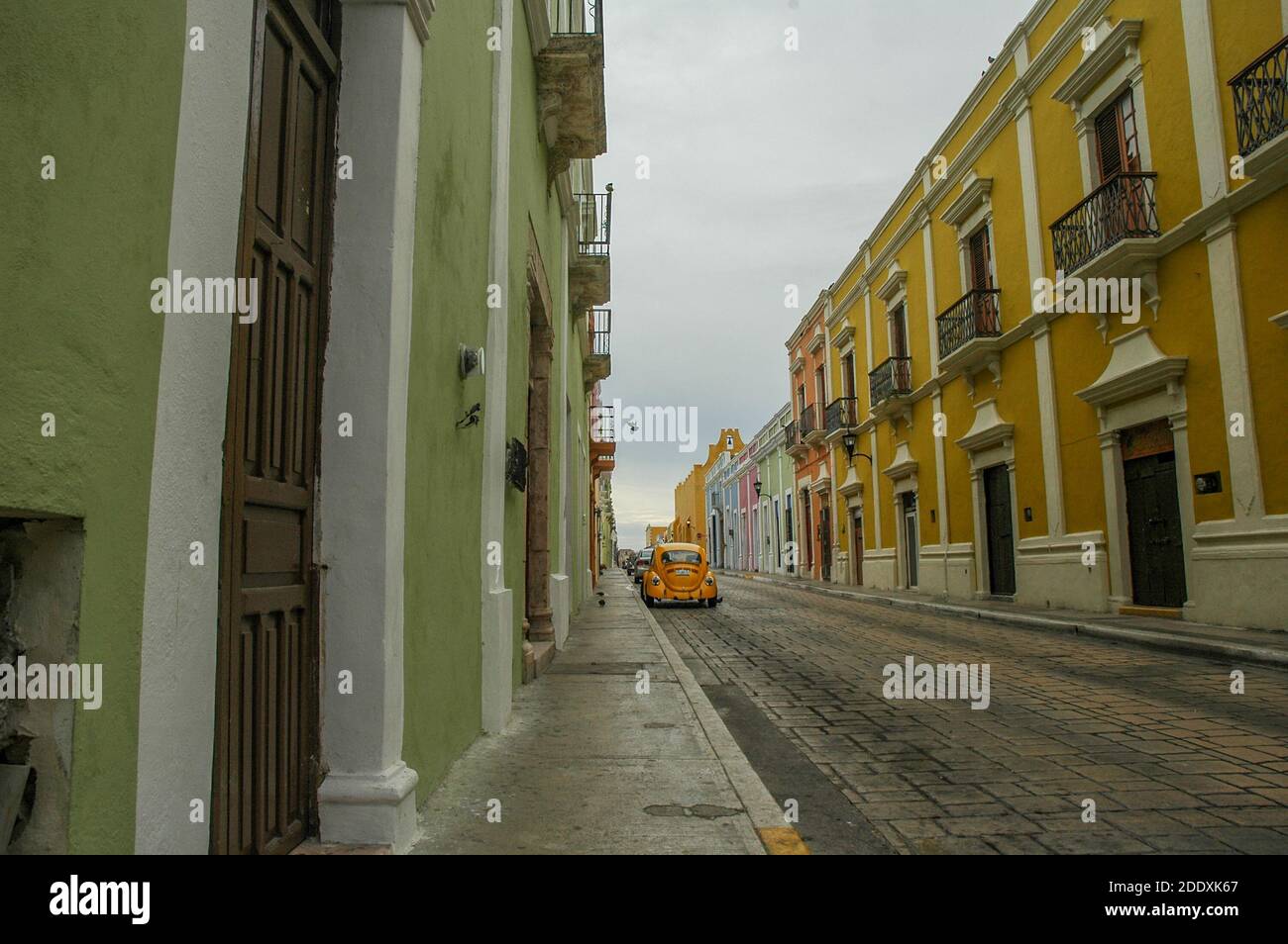 A historic street in Merida, Mexico in the Yucatan Peninsula. The ...